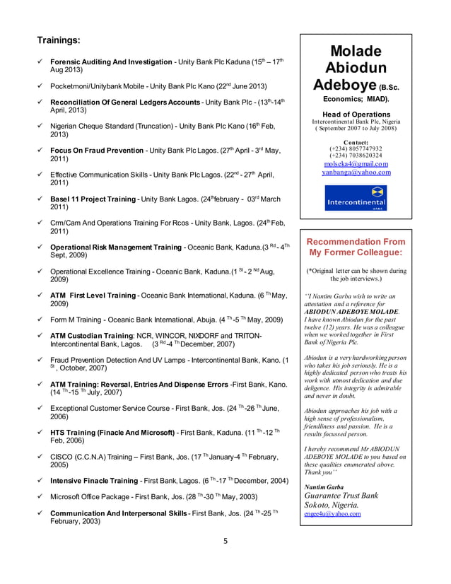 VIP RESUME MOLADE ABIODUN. | DOCX | Business Banking & Finance | Business