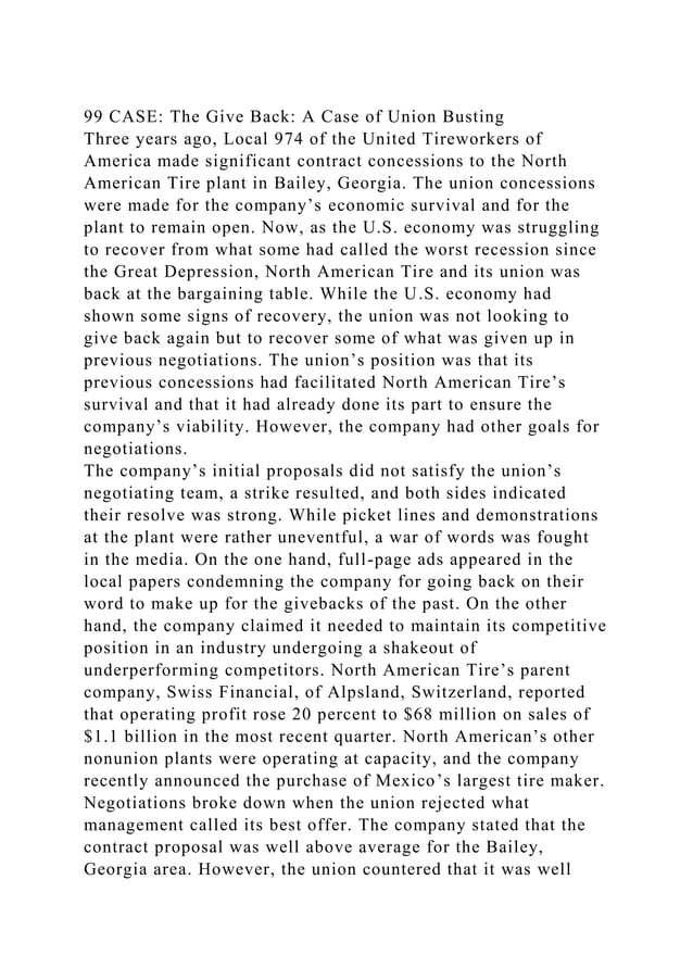 99 CASE The Give Back A Case of Union BustingThree years ago, Lo.docx | Business Banking ...