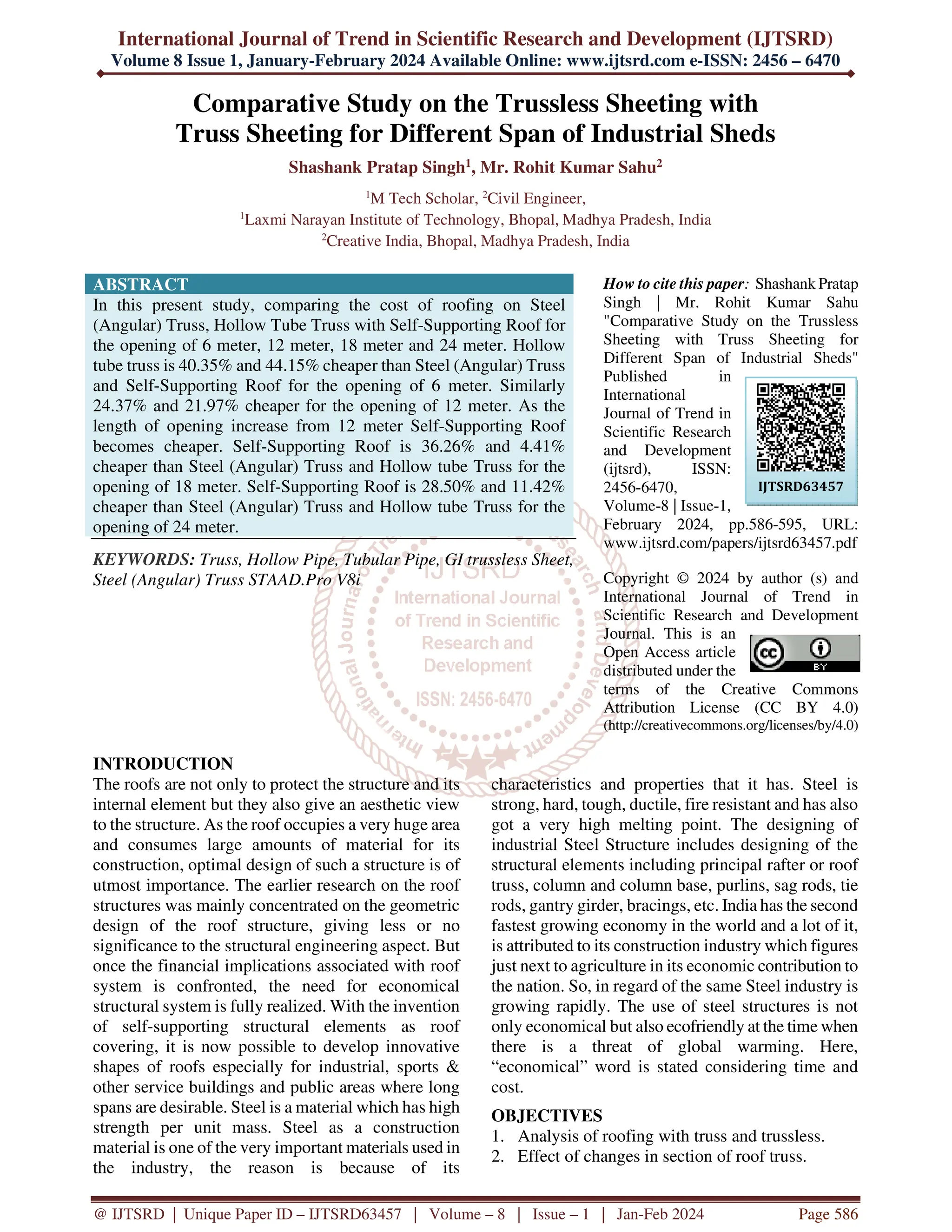 Comparative Study on the Trussless Sheeting with Truss Sheeting for Different Span of Industrial ...