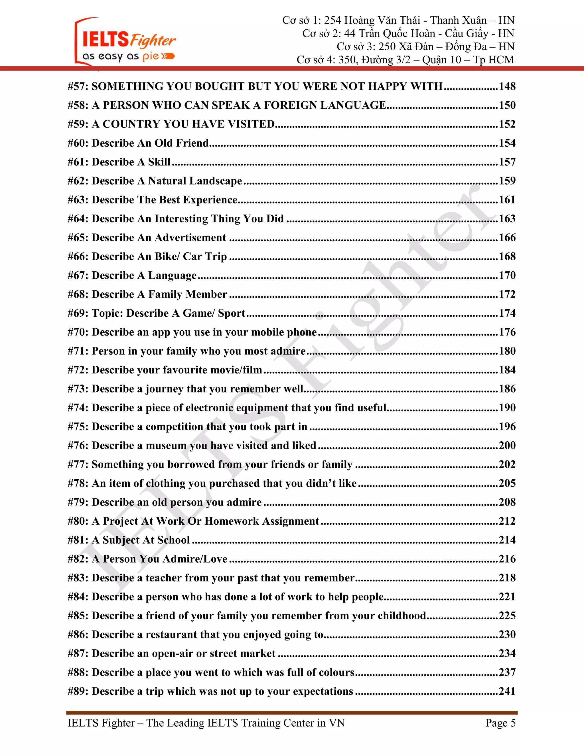 99 cue card for ielts speaking by ielts fighter | PDF