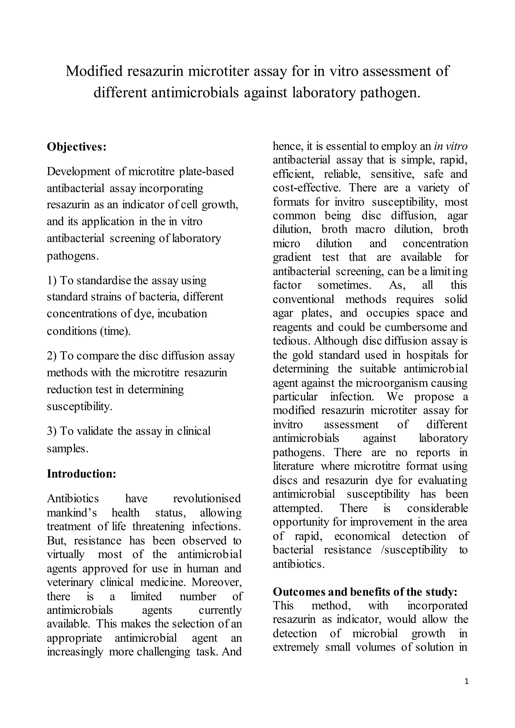 Modified resazurin microtiter assay for in vitro assessment of ...