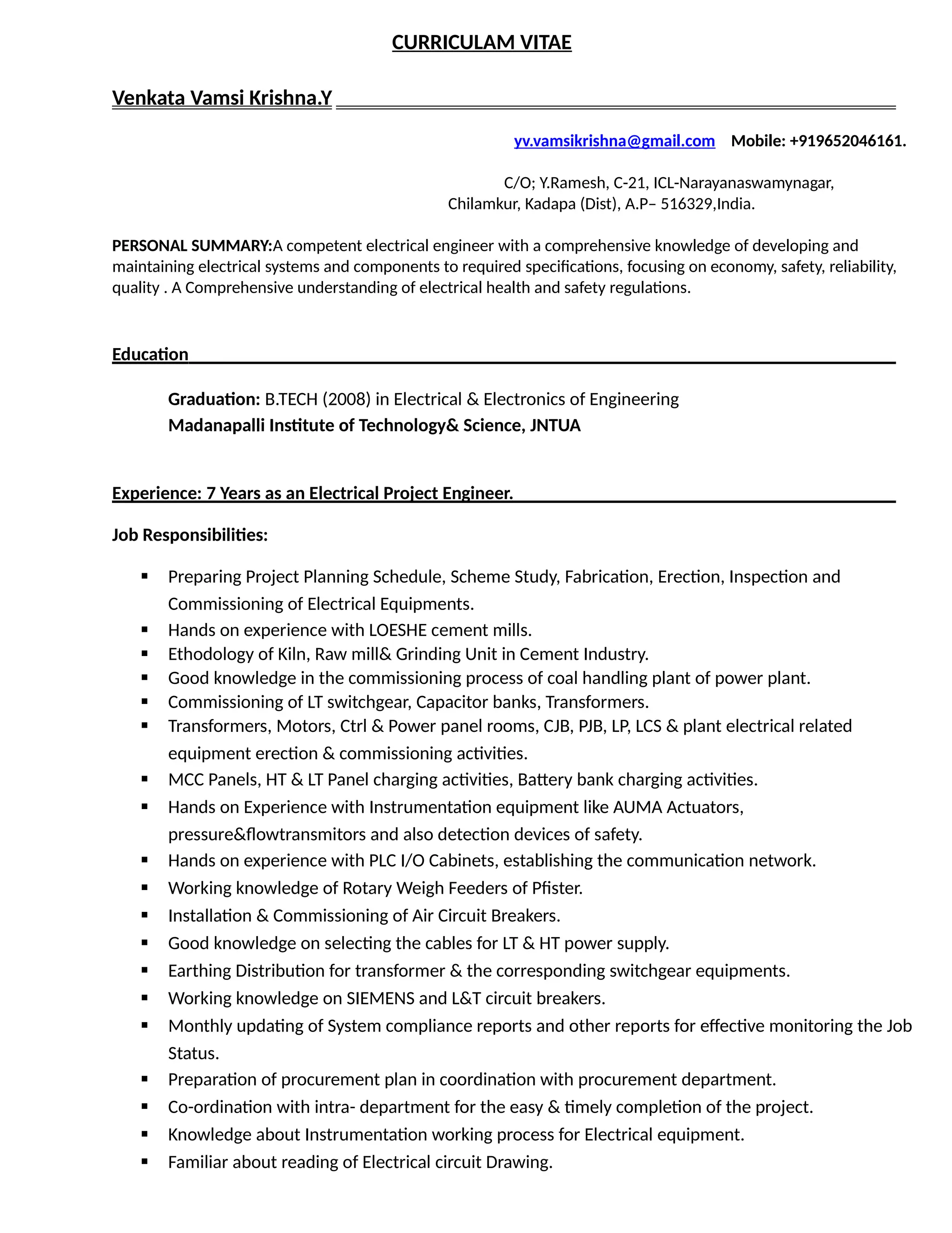 Resume-Venkata Vamsi Krishna Y | PDF