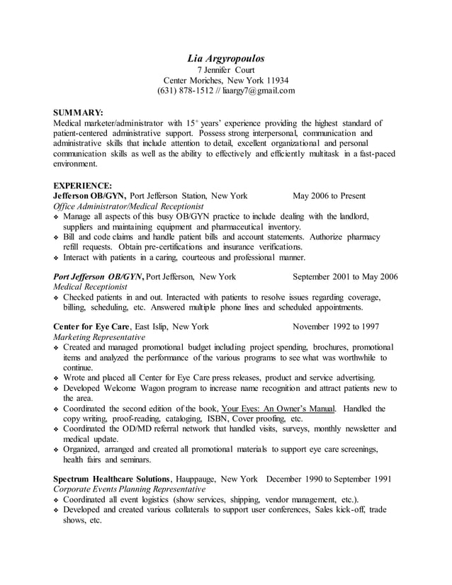 Lia Argyropoulos resume | DOCX | Healthcare Industry | Industries