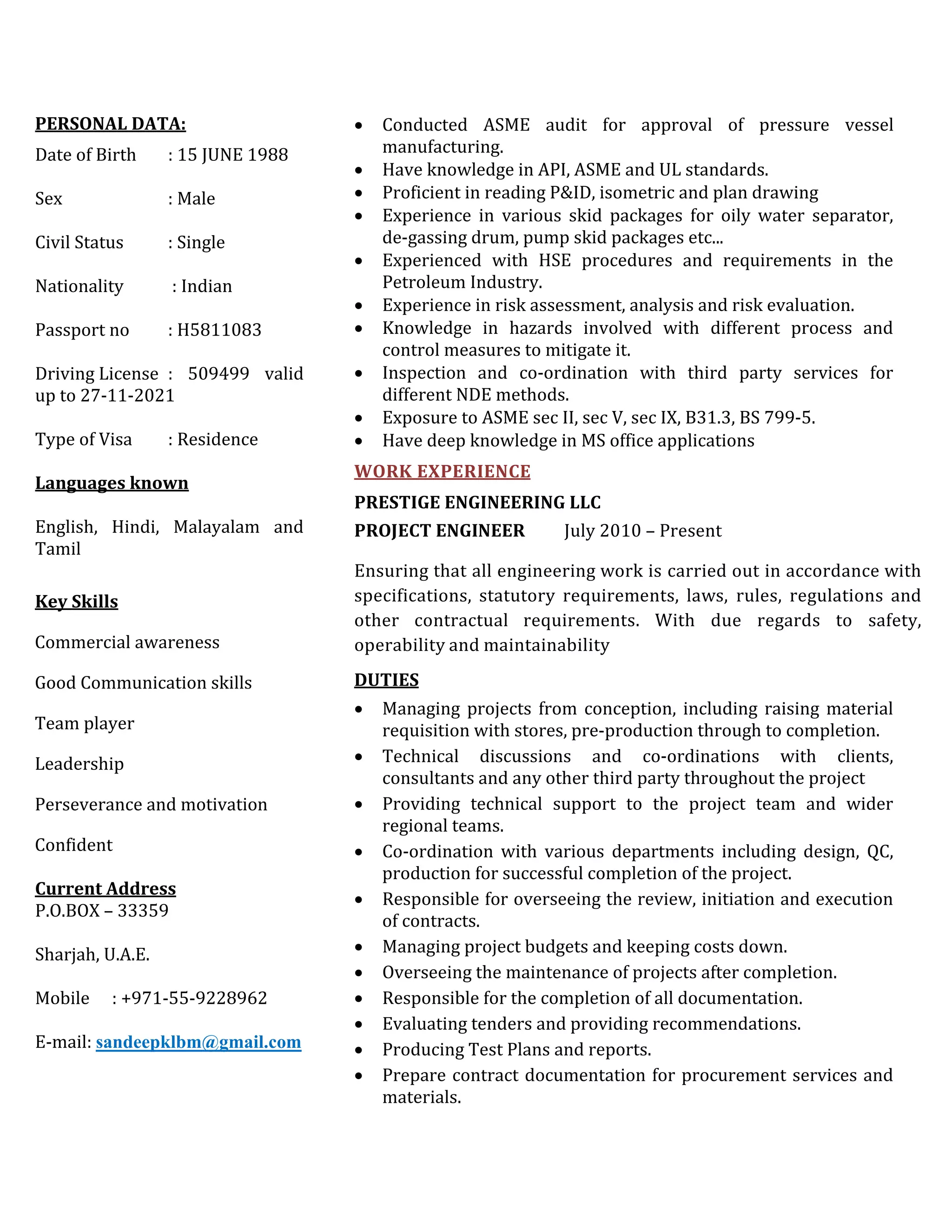 PROJECT ENGINEER | PDF