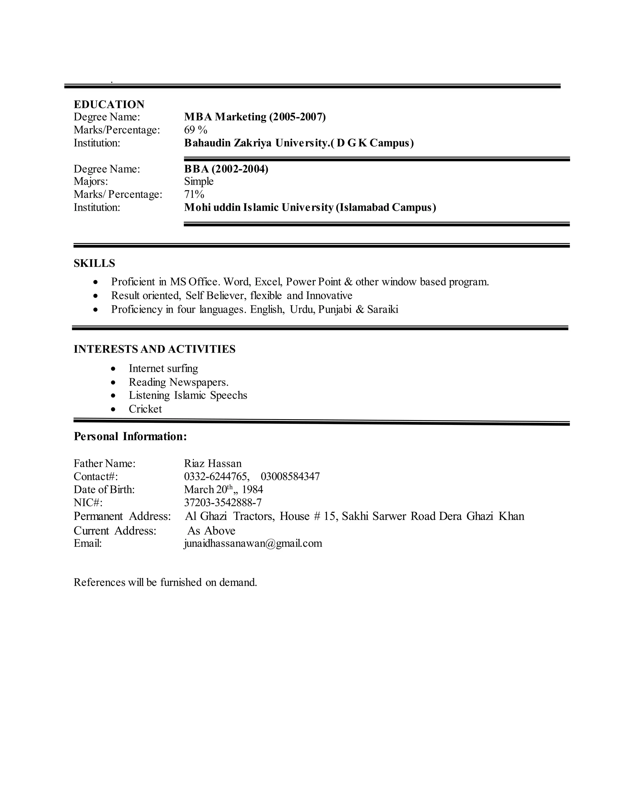 Junaid Hassan CV | DOCX