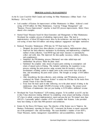 Competency (Lean & CI)- Gurmeet 2016 | DOCX | Logistics | Business