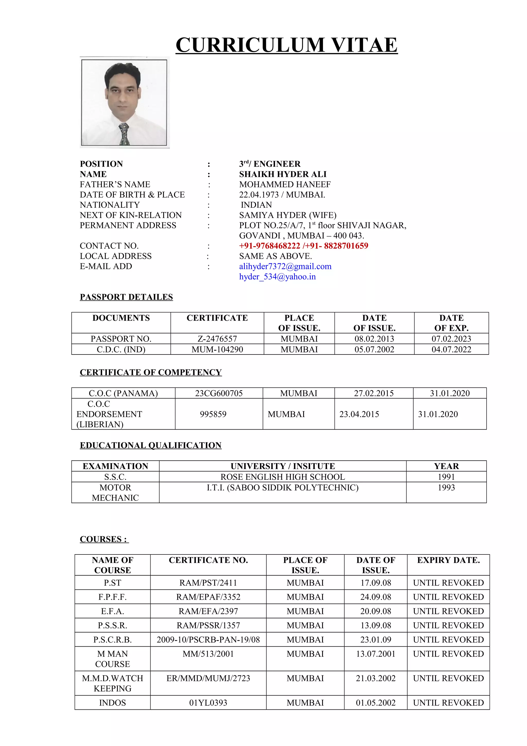 CURRICULUM VITAE SHAIKH HYDER ALI RESUME 2 (1) | PDF