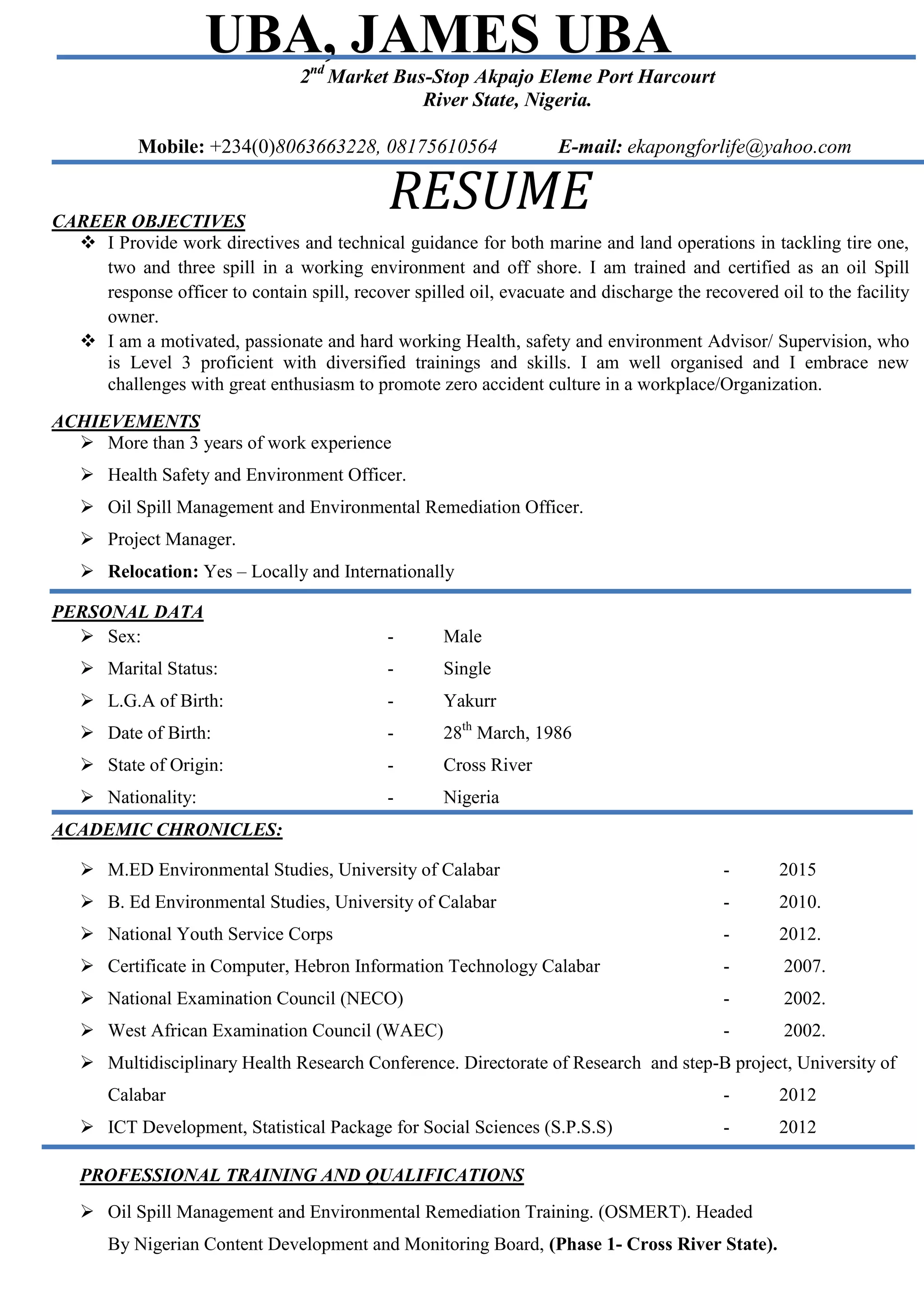 Uba James Resume | PDF