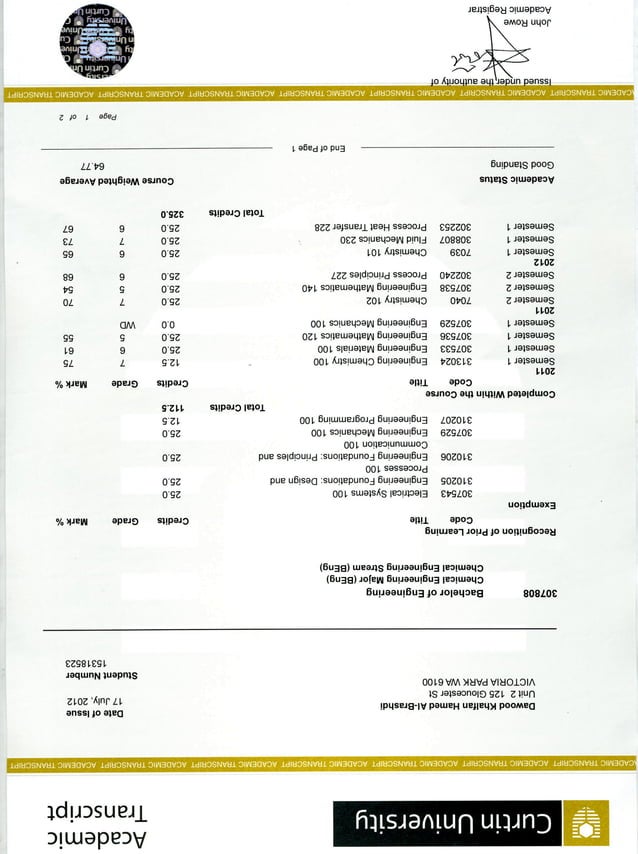 Curtin Transcript 11 | PDF
