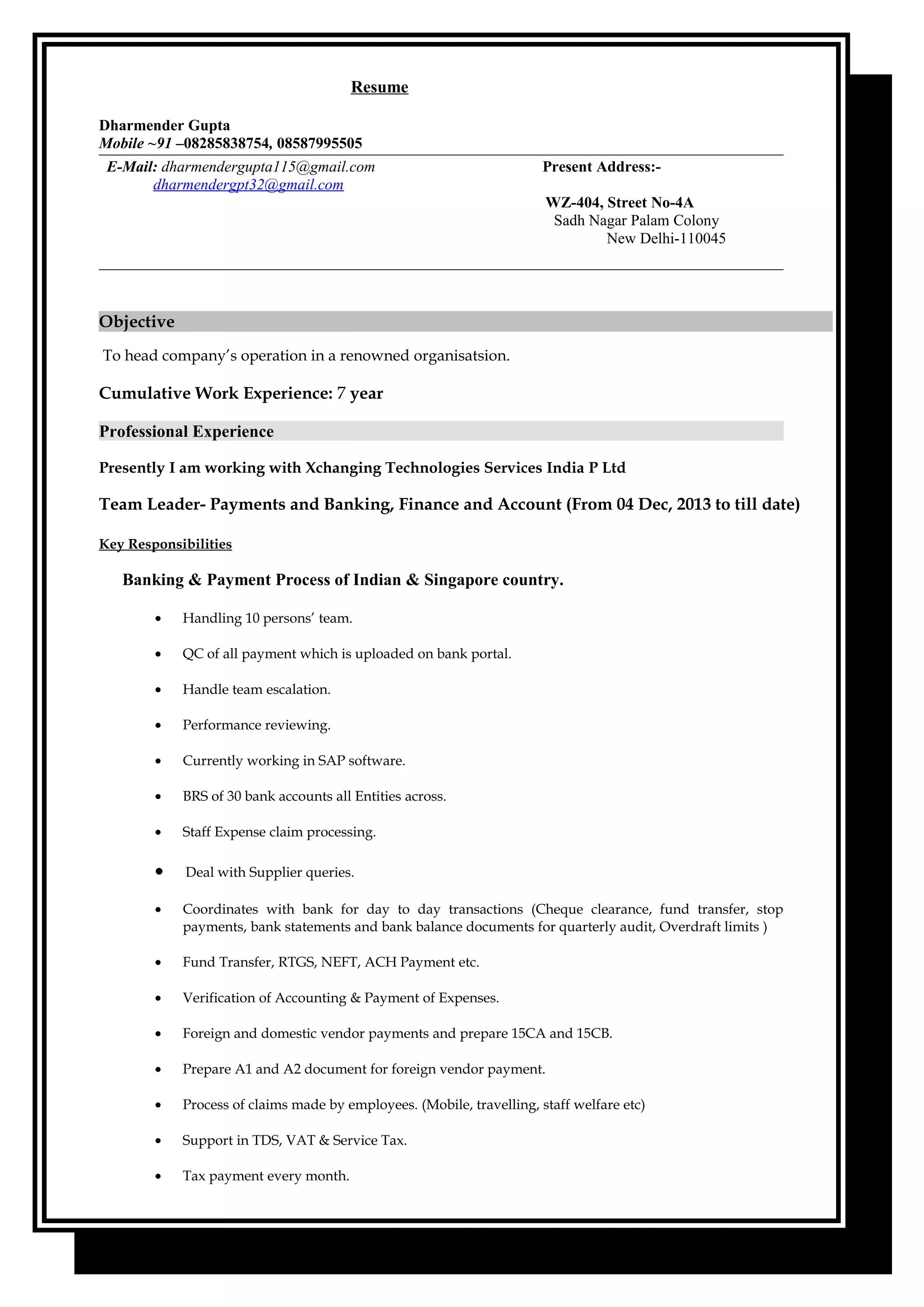 Dharmender Gupta resume | PDF