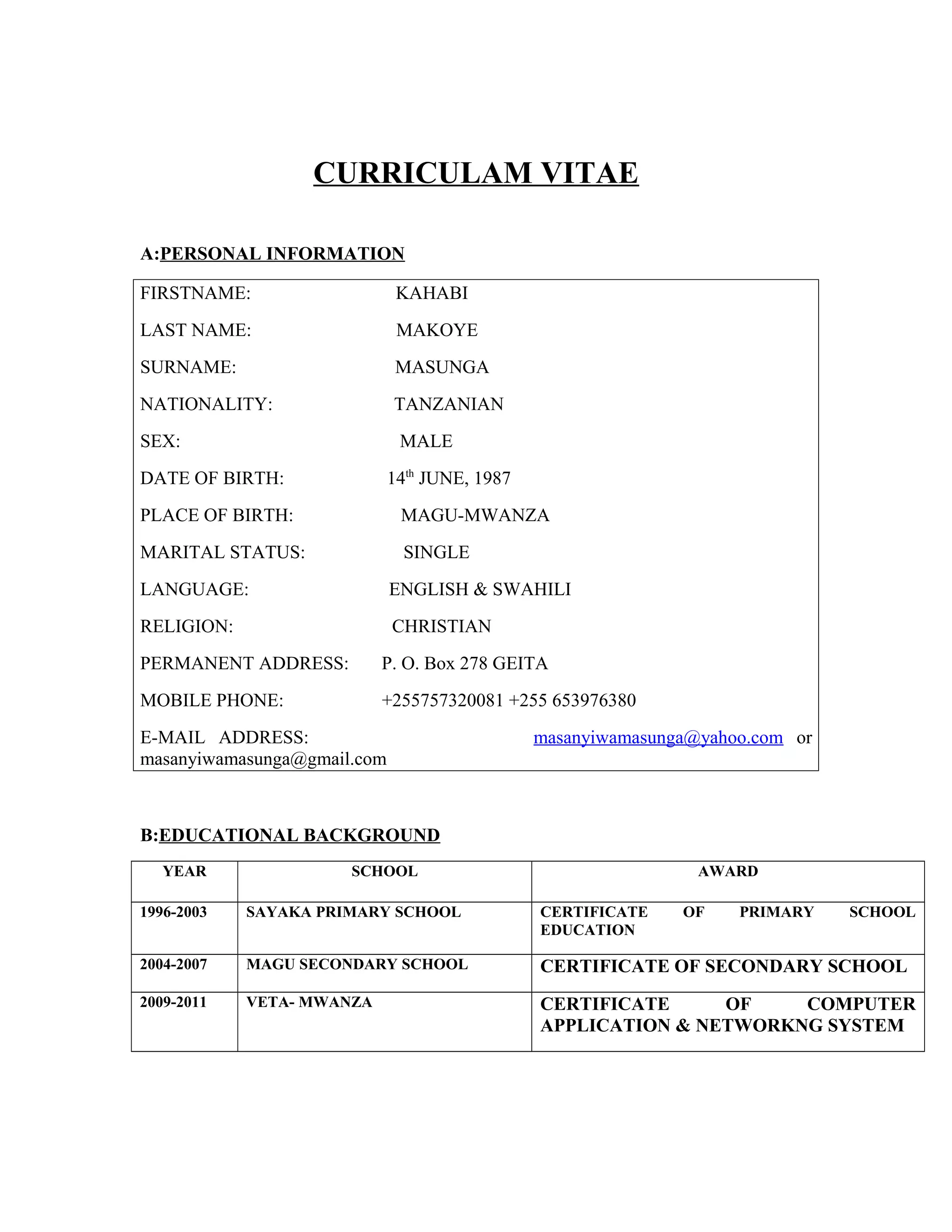 KAHABI MAKOYE CV-2[1][2] | PDF