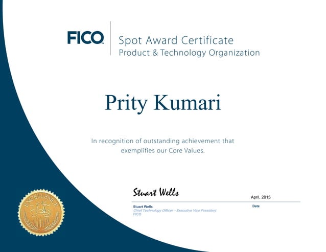 Spot Award Certificate - Prity Kumari | PDF