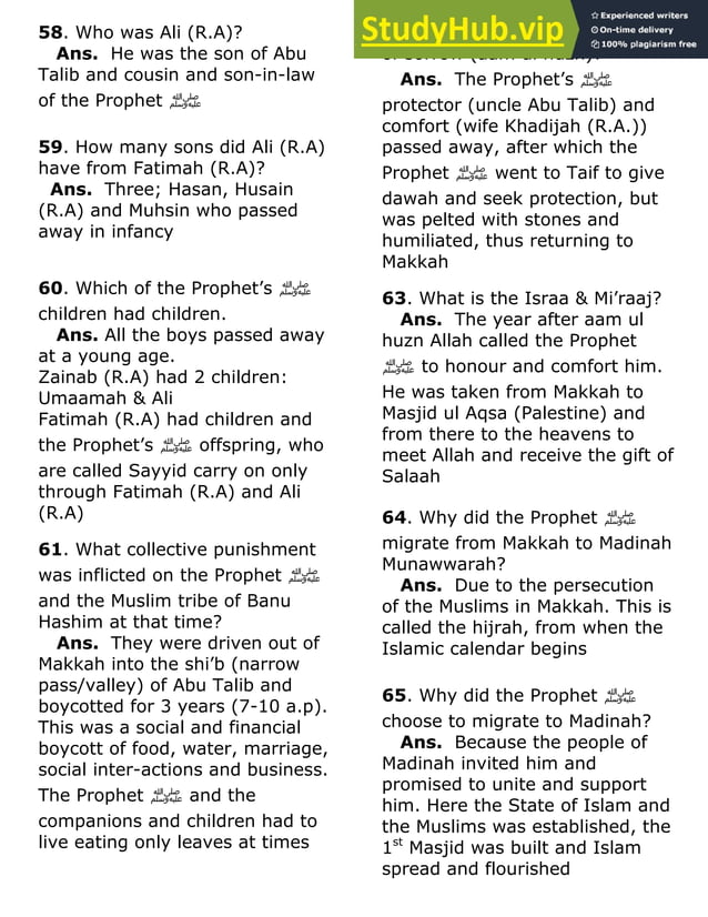 99 Questions Answers On The Seerah Of The Prophet Muhammad (Sallal Laahu Alayhi Wasallam) V4 ...