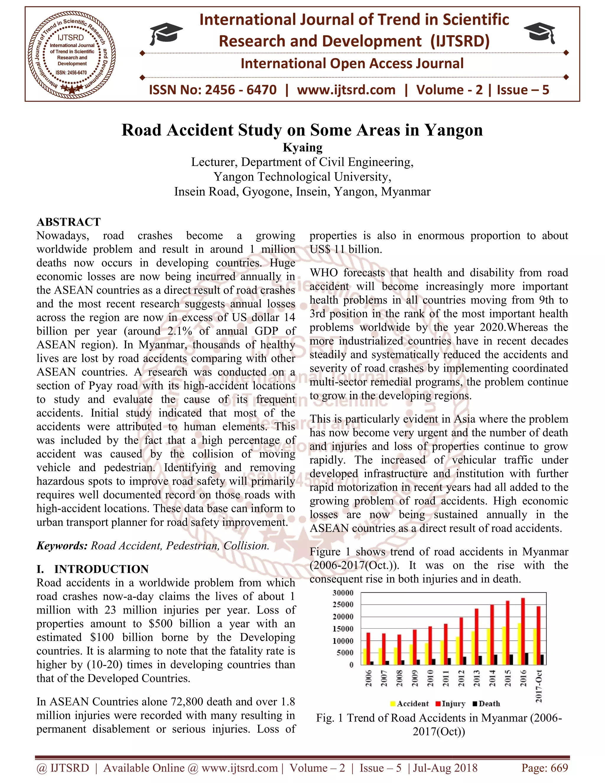 Road Accident Study on Some Areas in Yangon | PDF