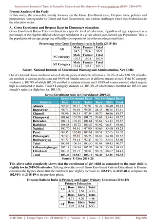 Status of Elementary Education in Uttarakhand | PDF