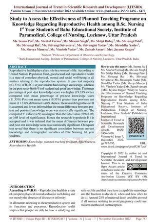 Study to Assess the Effectiveness of Planned Teaching Programe on Knowledge Regarding ...