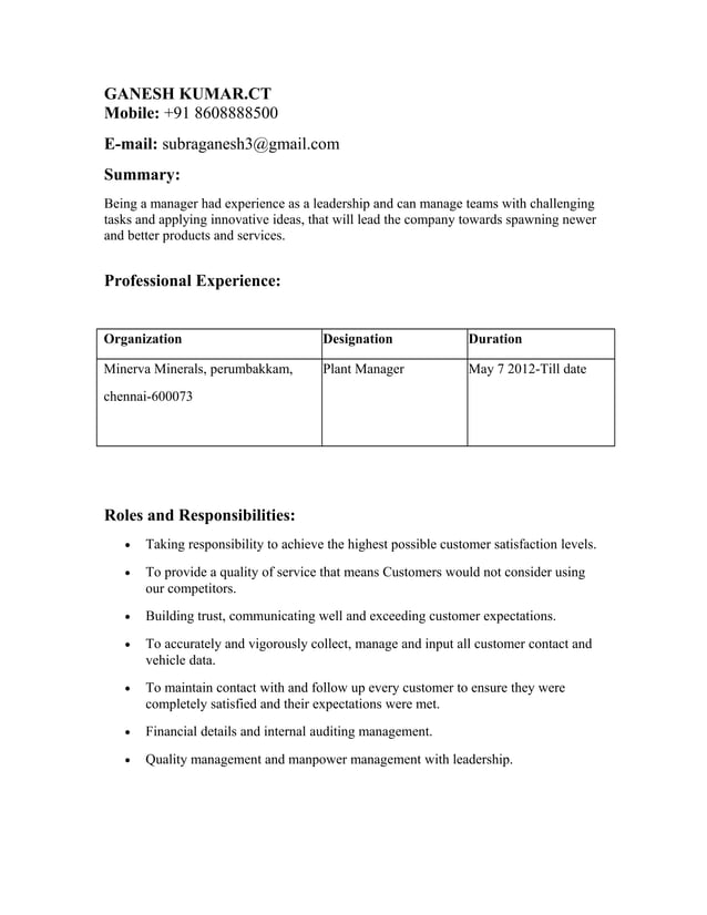 GANESH KUMAR resume new | PDF