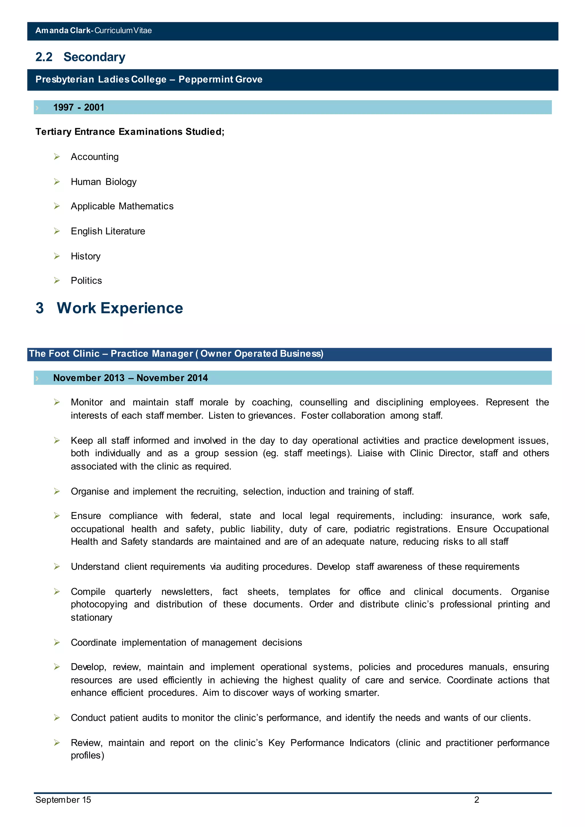Amanda Clark Curriculum Vitae 2015 | PDF