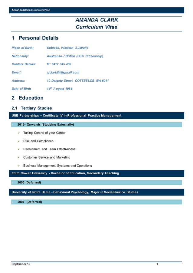 Amanda Clark Curriculum Vitae 2015 | PDF