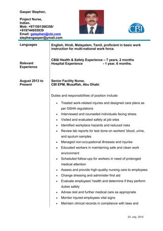 CBI CV gasper stephen 1 | DOC | First Aid | Injuries