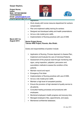 CBI CV gasper stephen 1 | DOC | First Aid | Injuries