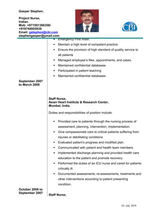 CBI CV gasper stephen 1 | DOC | First Aid | Injuries