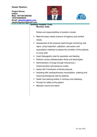 CBI CV gasper stephen 1 | DOC | First Aid | Injuries