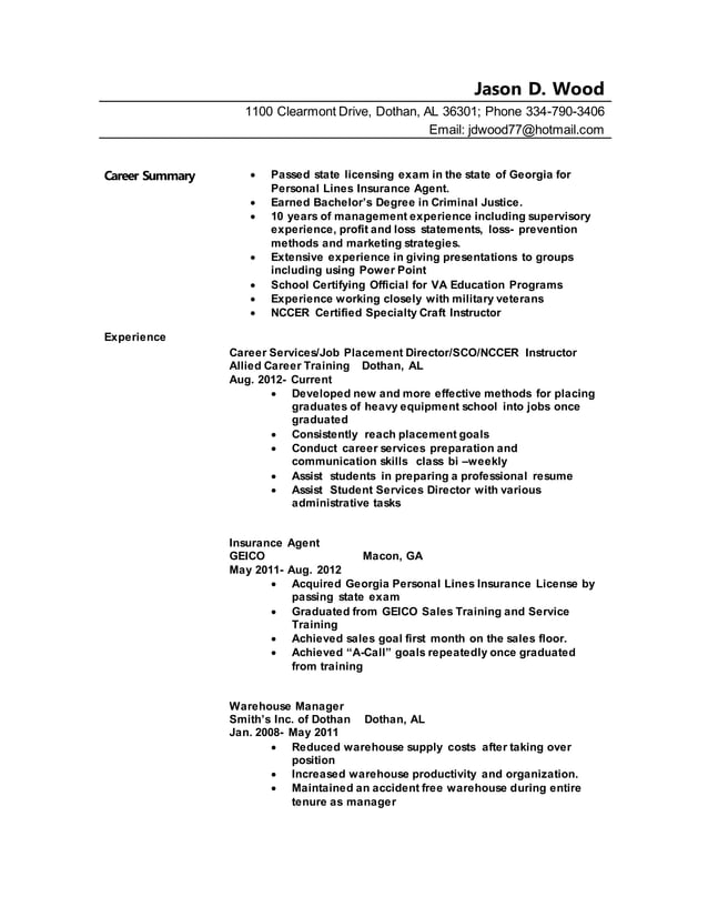 Wood, Jason Resume | DOCX | Vocational Training | Careers