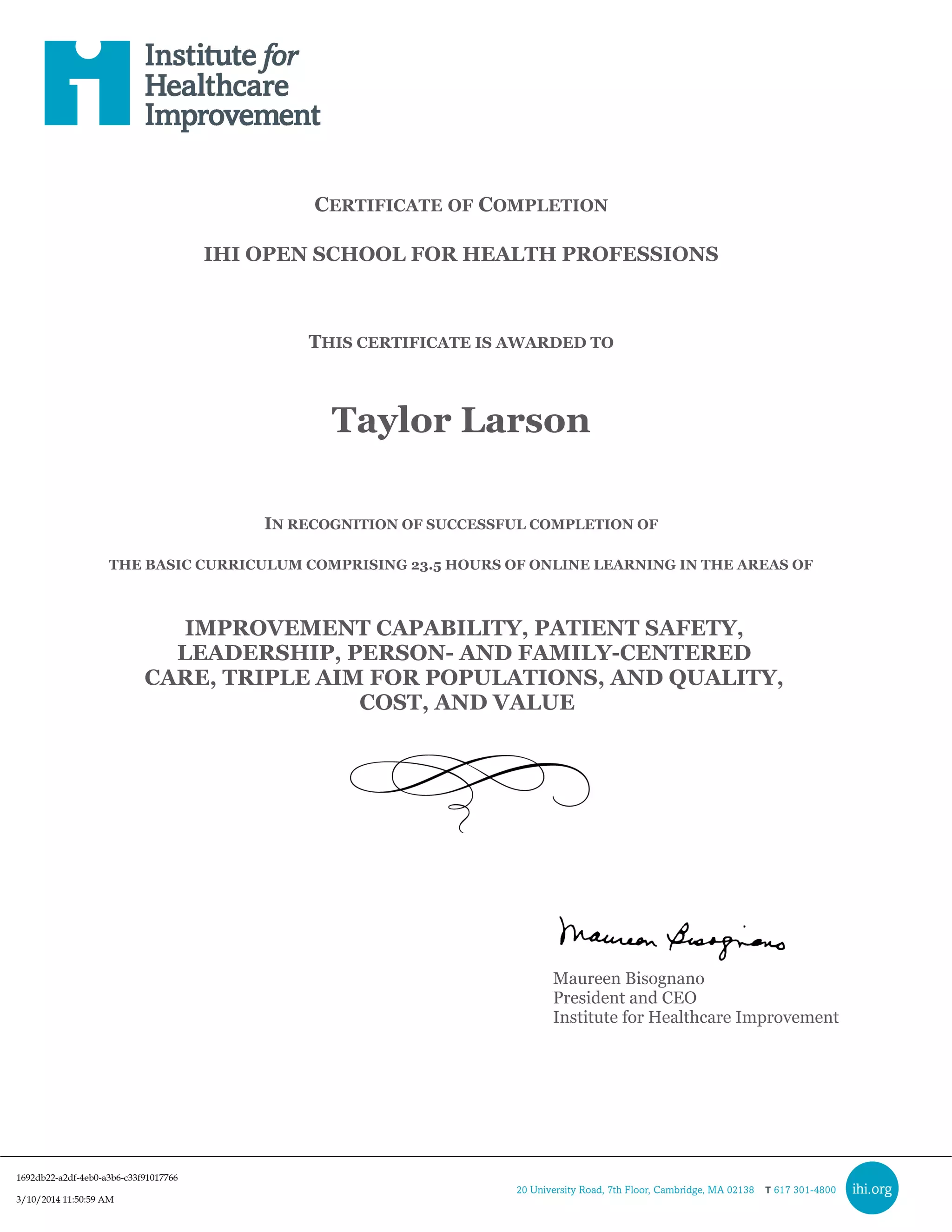 IHI Certificate - IHI Open School Certificate of C | PDF