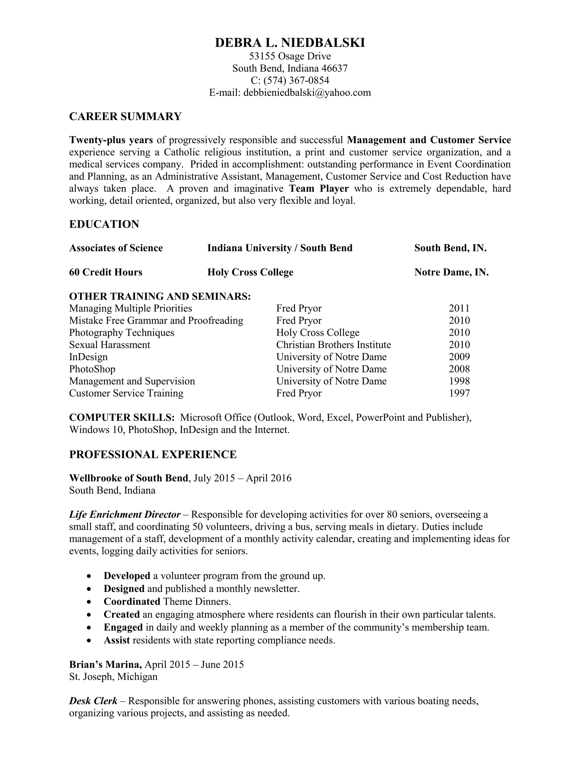 Niedbalski_Debra Resume 2016 SBT | PDF | Business Administration | Business