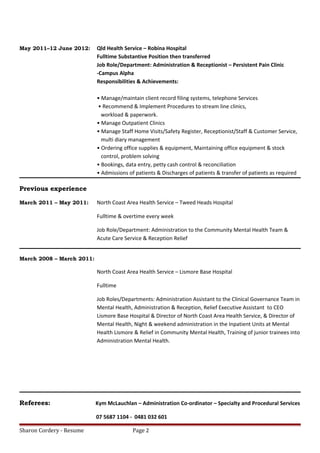 Sharon Cordery - Resume 2015 | DOC