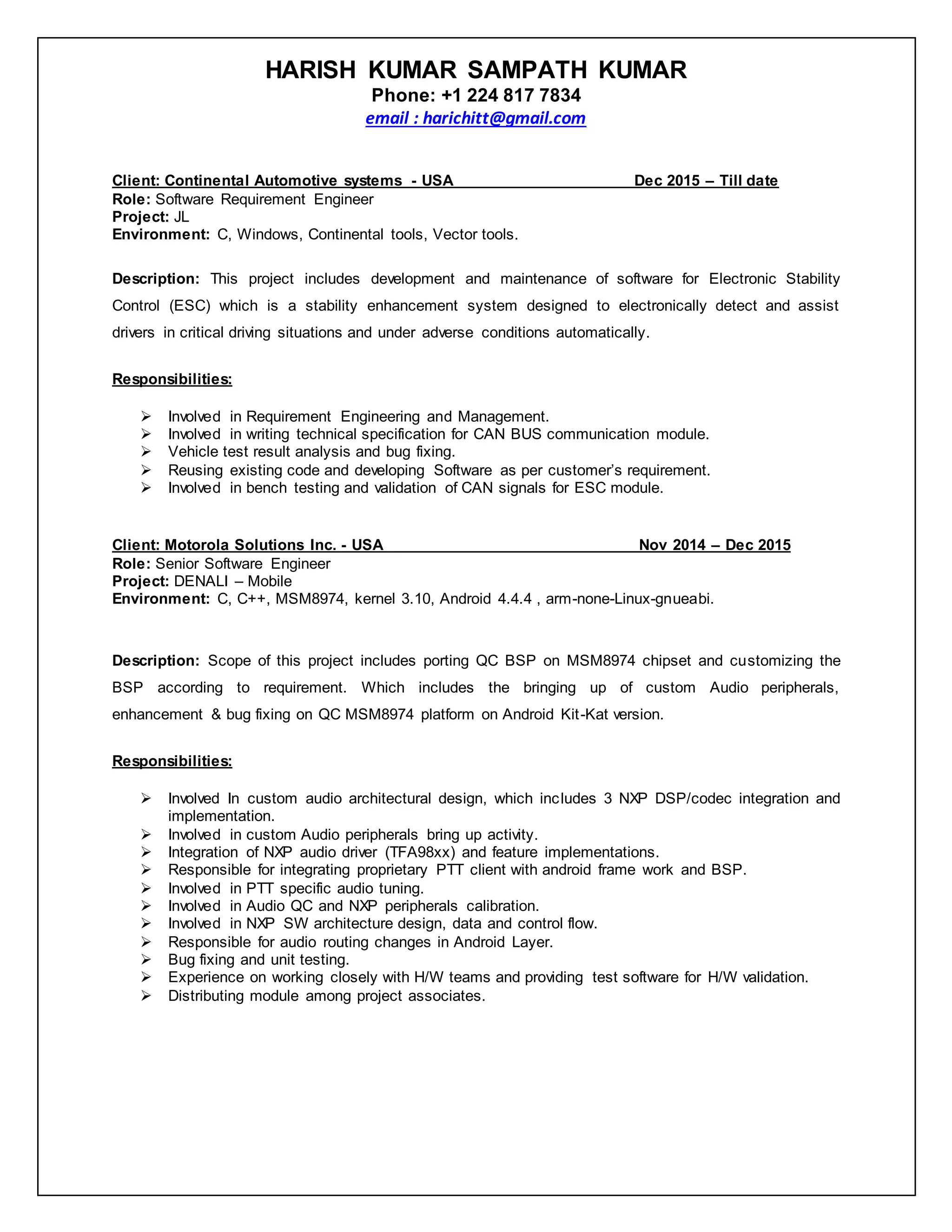 HARISH_Resume_Embedded_SW | DOCX | Operating Systems | Computer ...