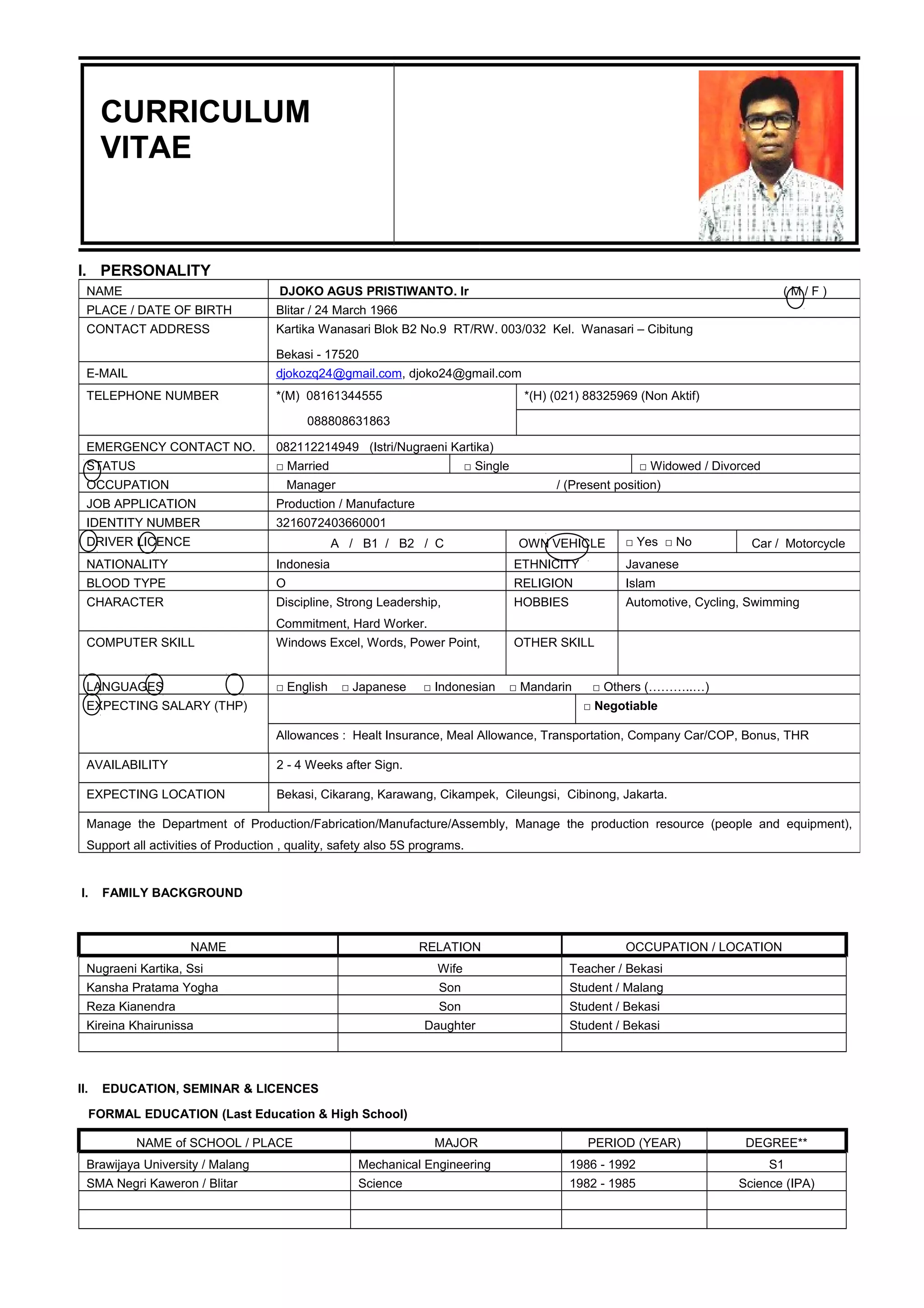 CV Djoko 2016 (Rev.1) | PDF