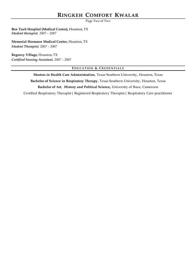 RT Versus Quality HealthCare Resume | DOCX | Healthcare Industry ...