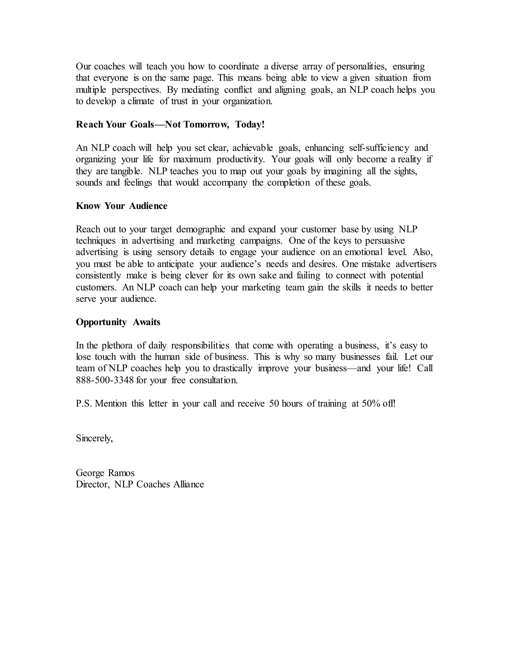 Sales Letter-NLP coach | PDF