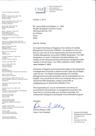 CMA Certification letter | PDF