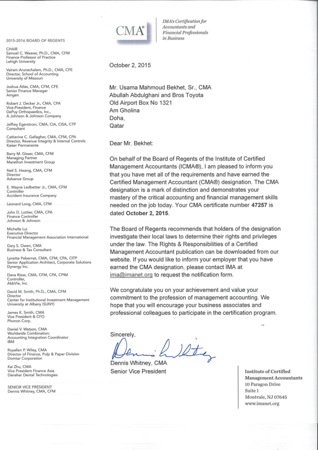 CMA Certification letter | PDF