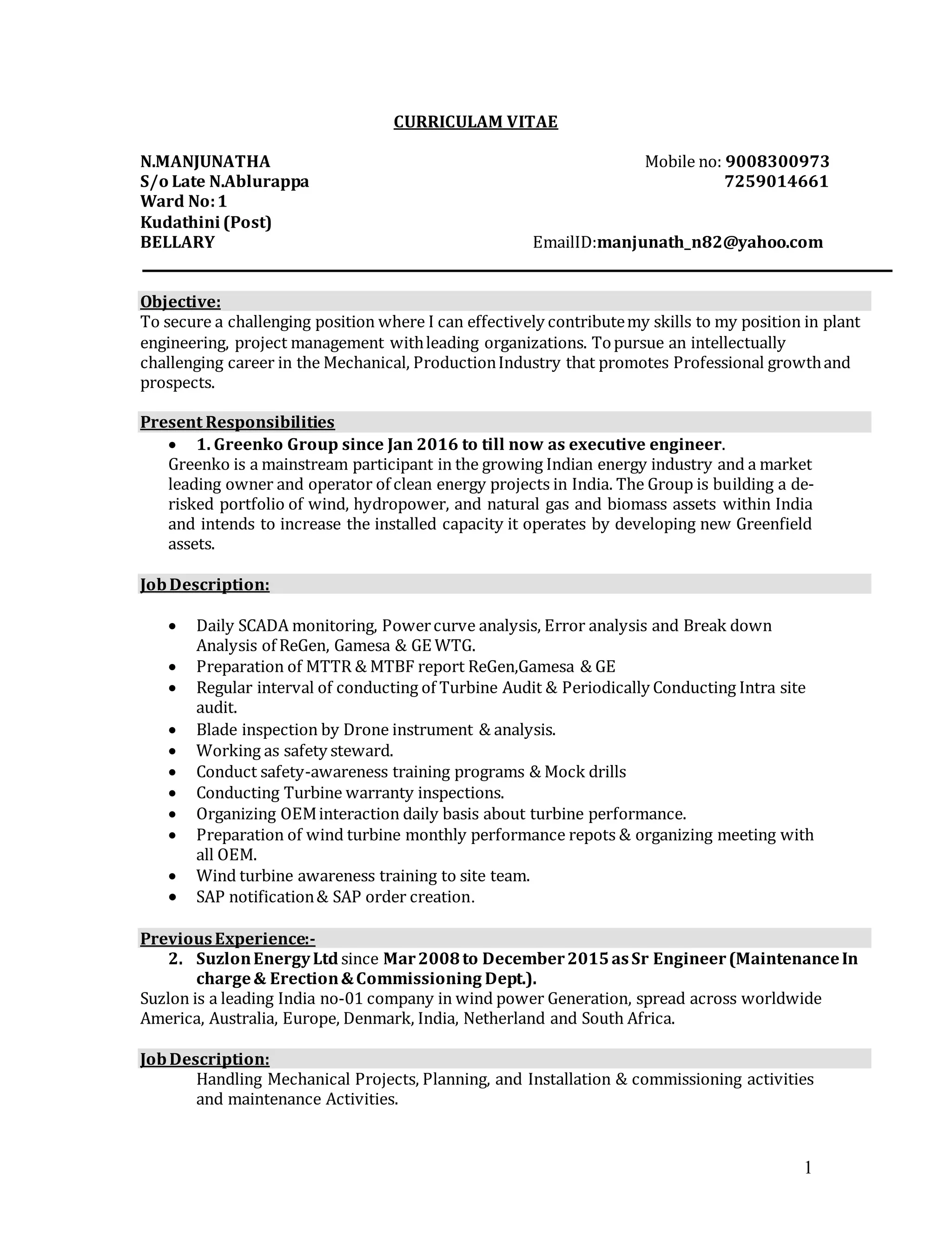 manju_cv_ updated | DOCX | Civil Engineering Industry | Industries