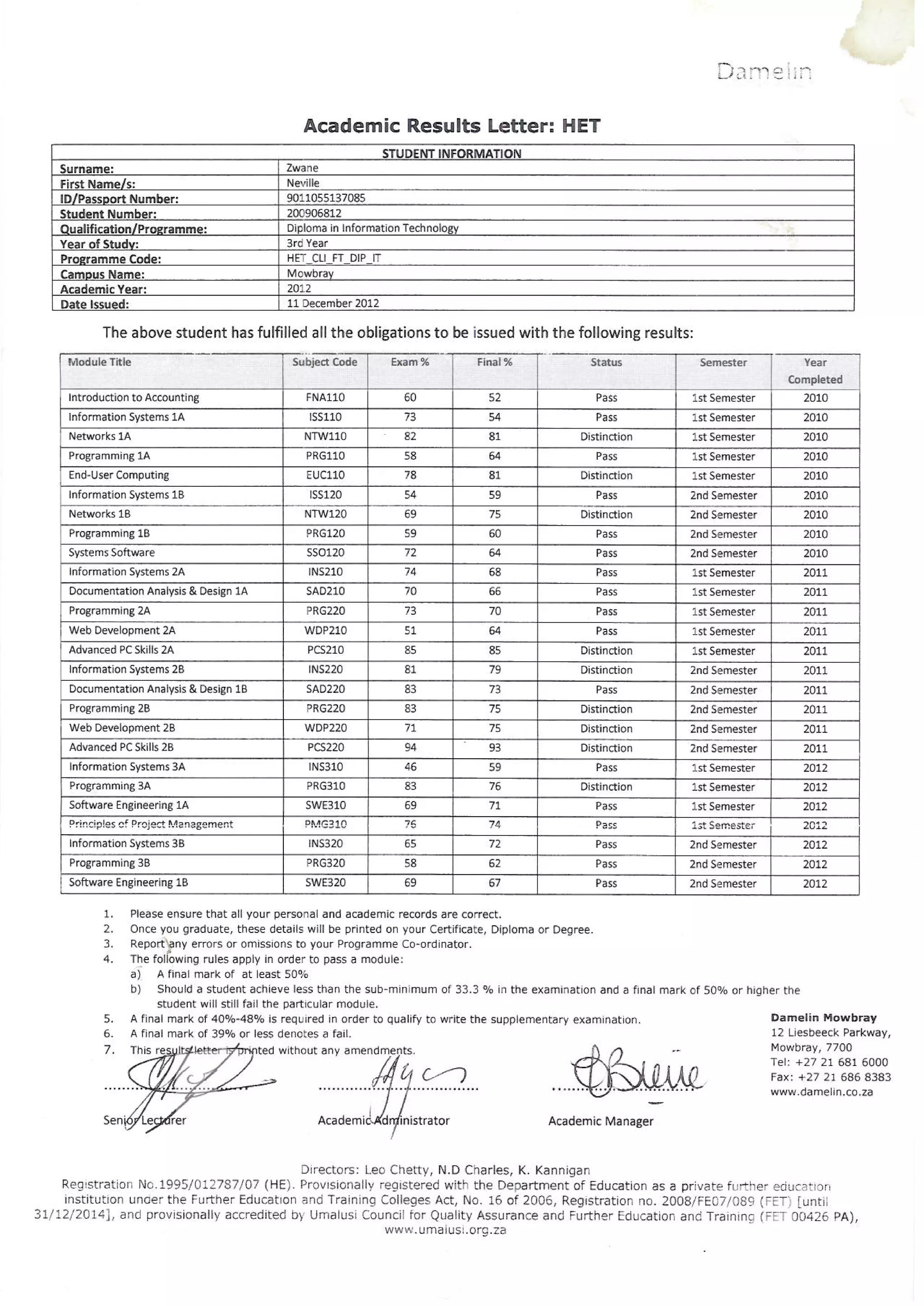 Diploma & Final Results | PDF