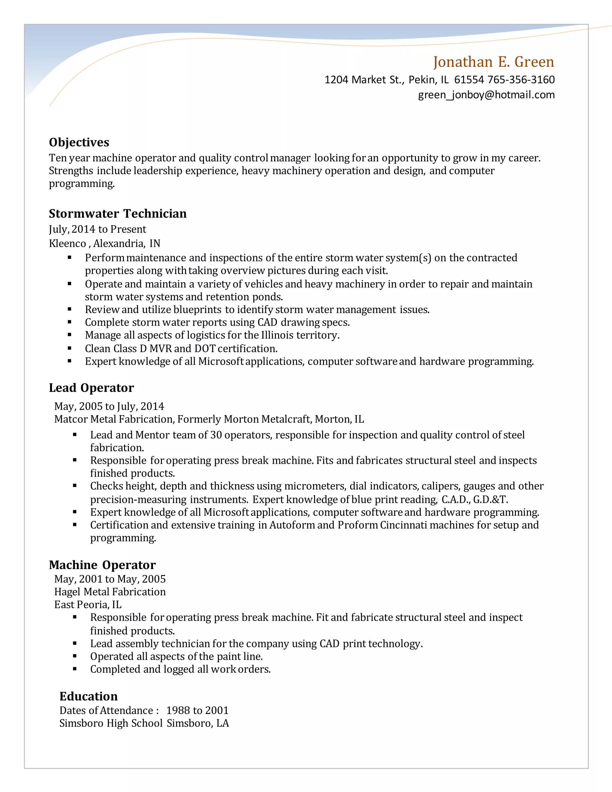 Jon Green resume 1.2015