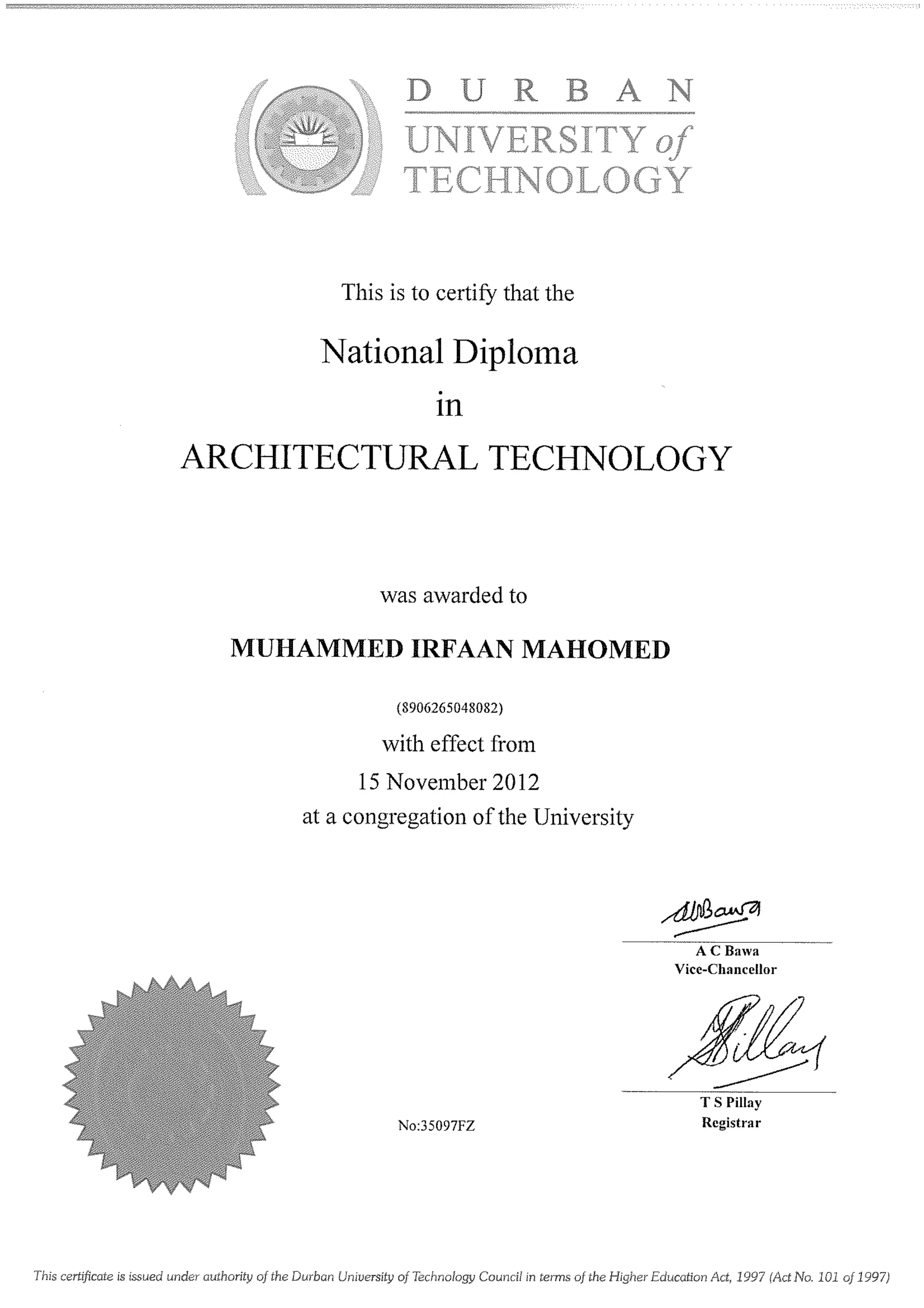 DUT certificate | PDF