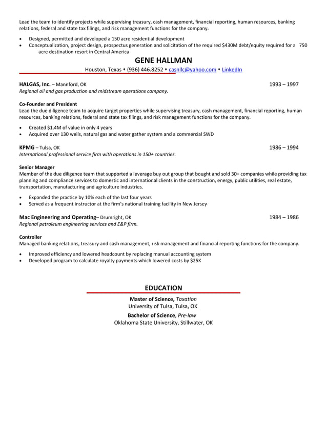 Gene Hallman Resume 4-7-16 Ex | DOC | Business Operations | Business