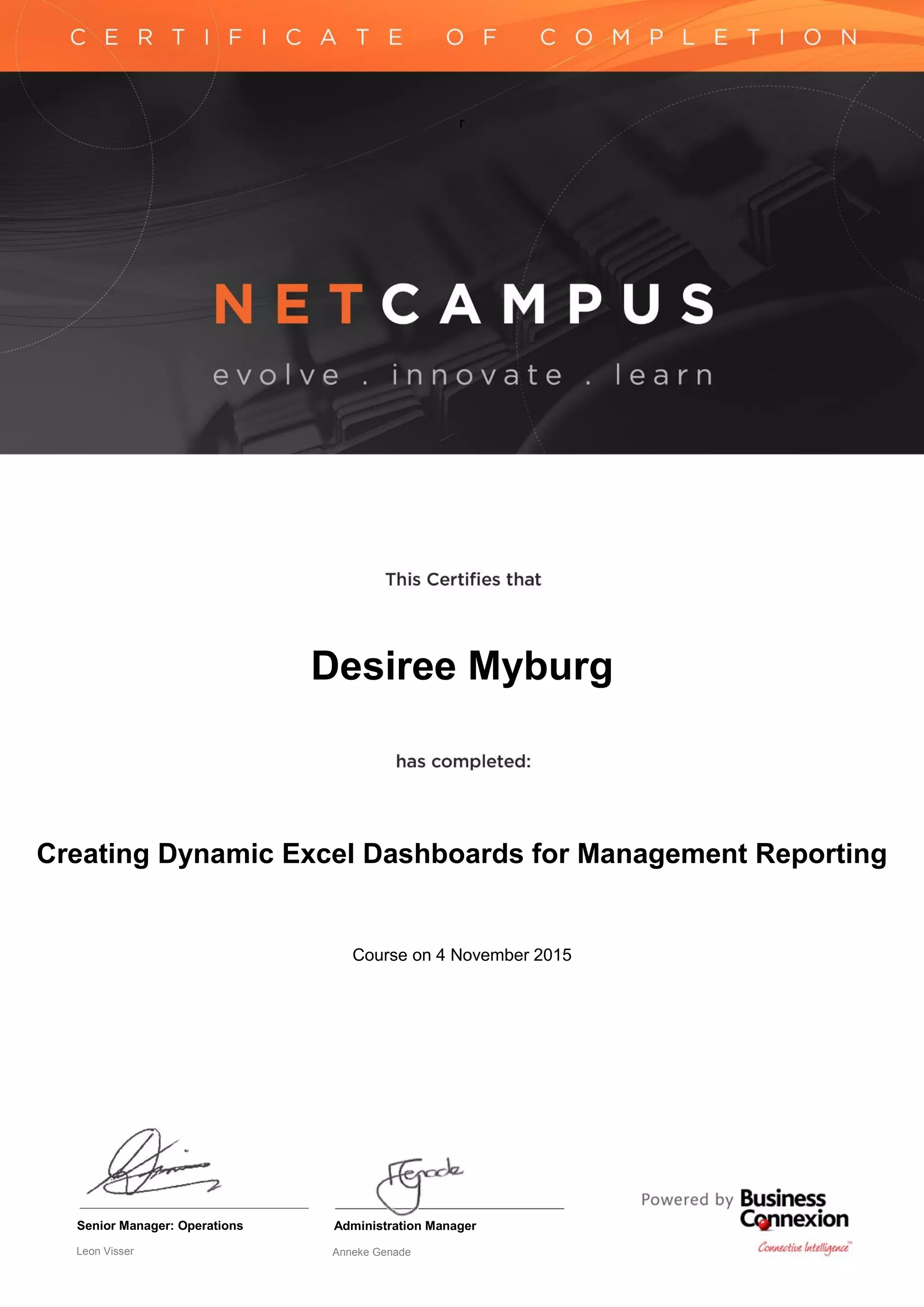 Netcampus Certificate - Creating Dynamic Excel Dashboards for ...