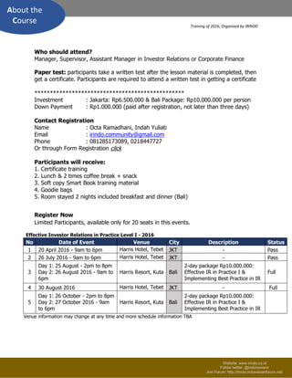IRINDO - Training 2016 | PDF