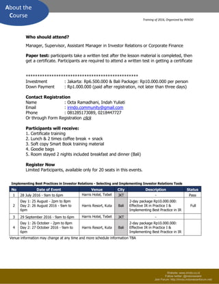 IRINDO - Training 2016 | PDF