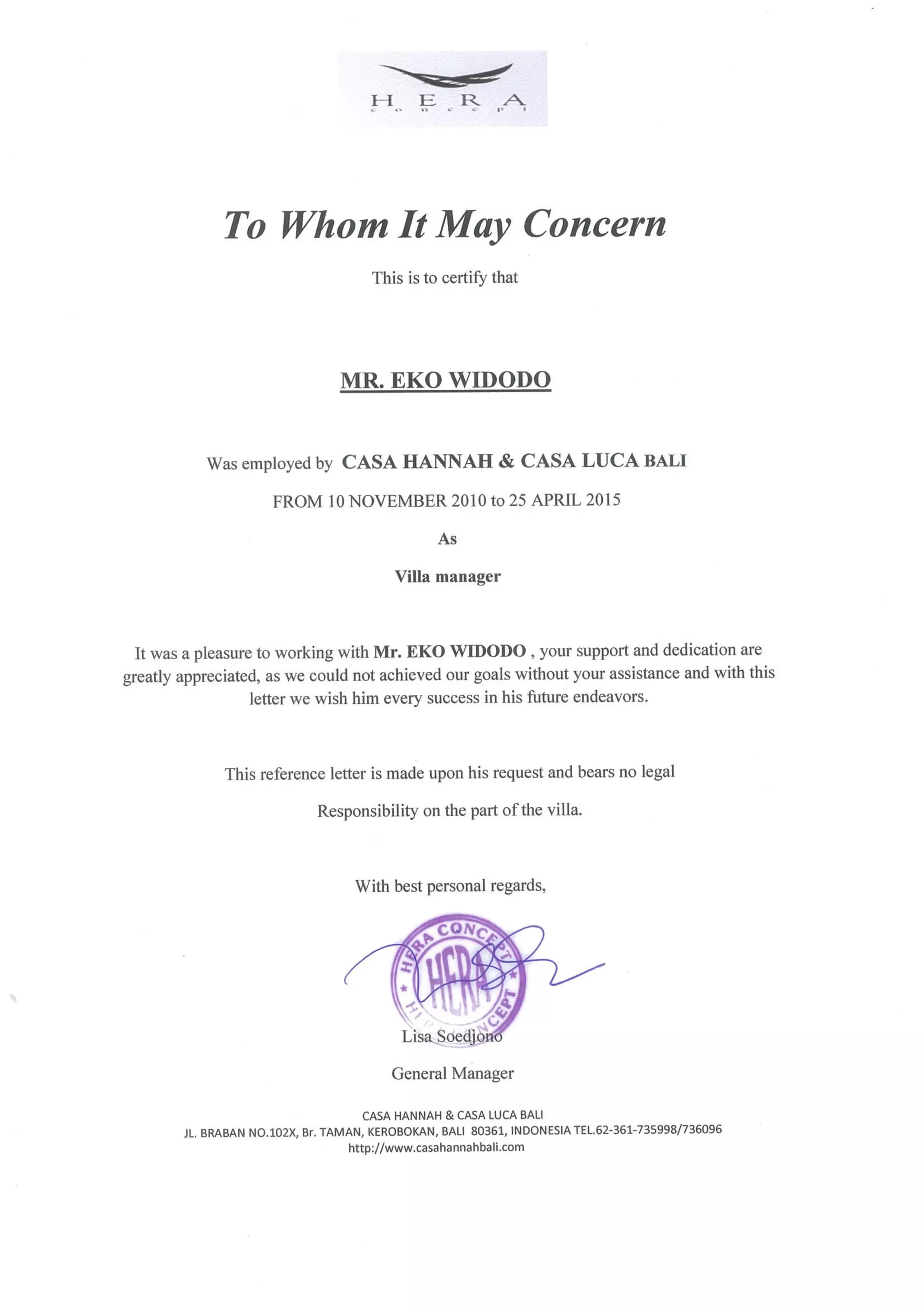 Certificate of Employment (Casa Hannah) | PDF