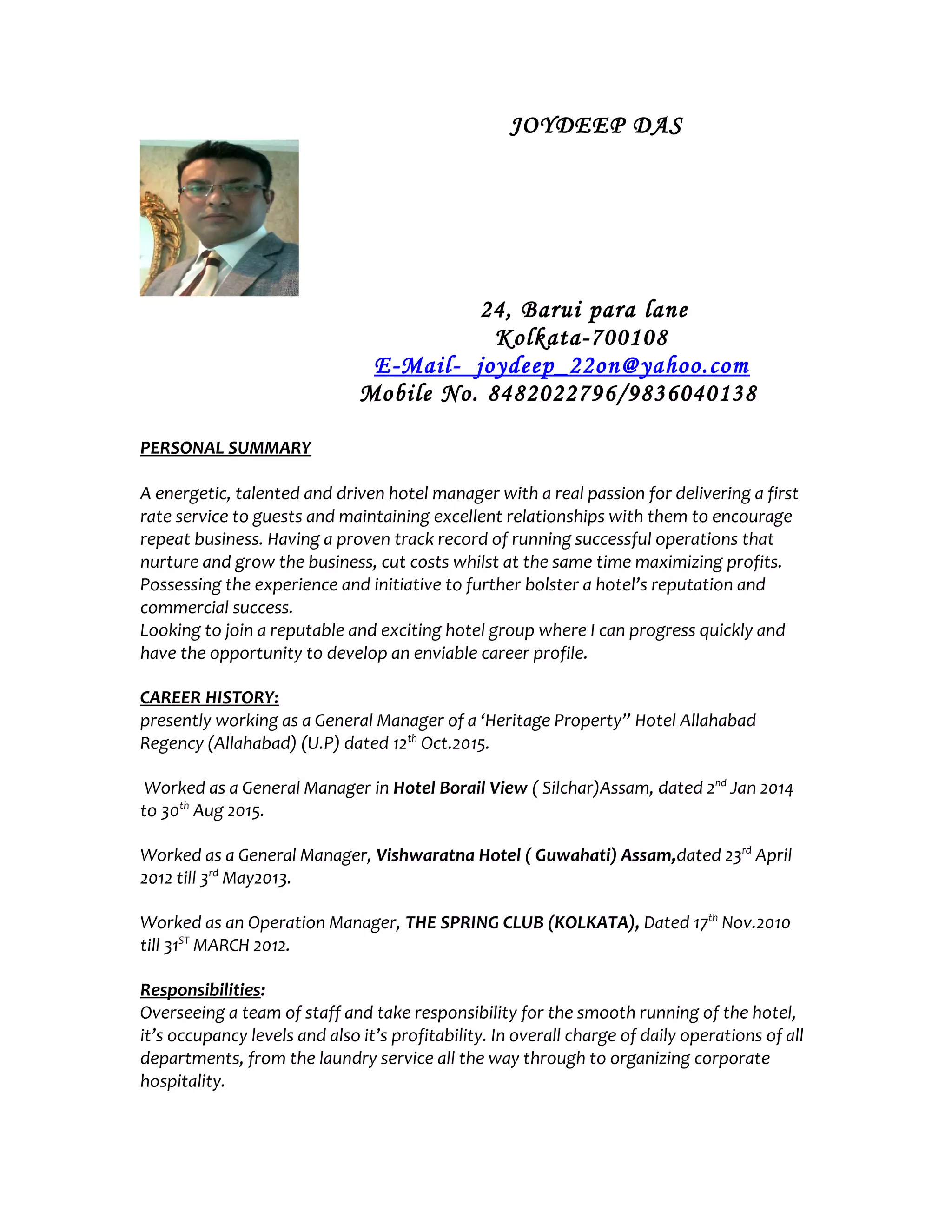 Resume of Joydeep Das,Working as General_manager. | PDF