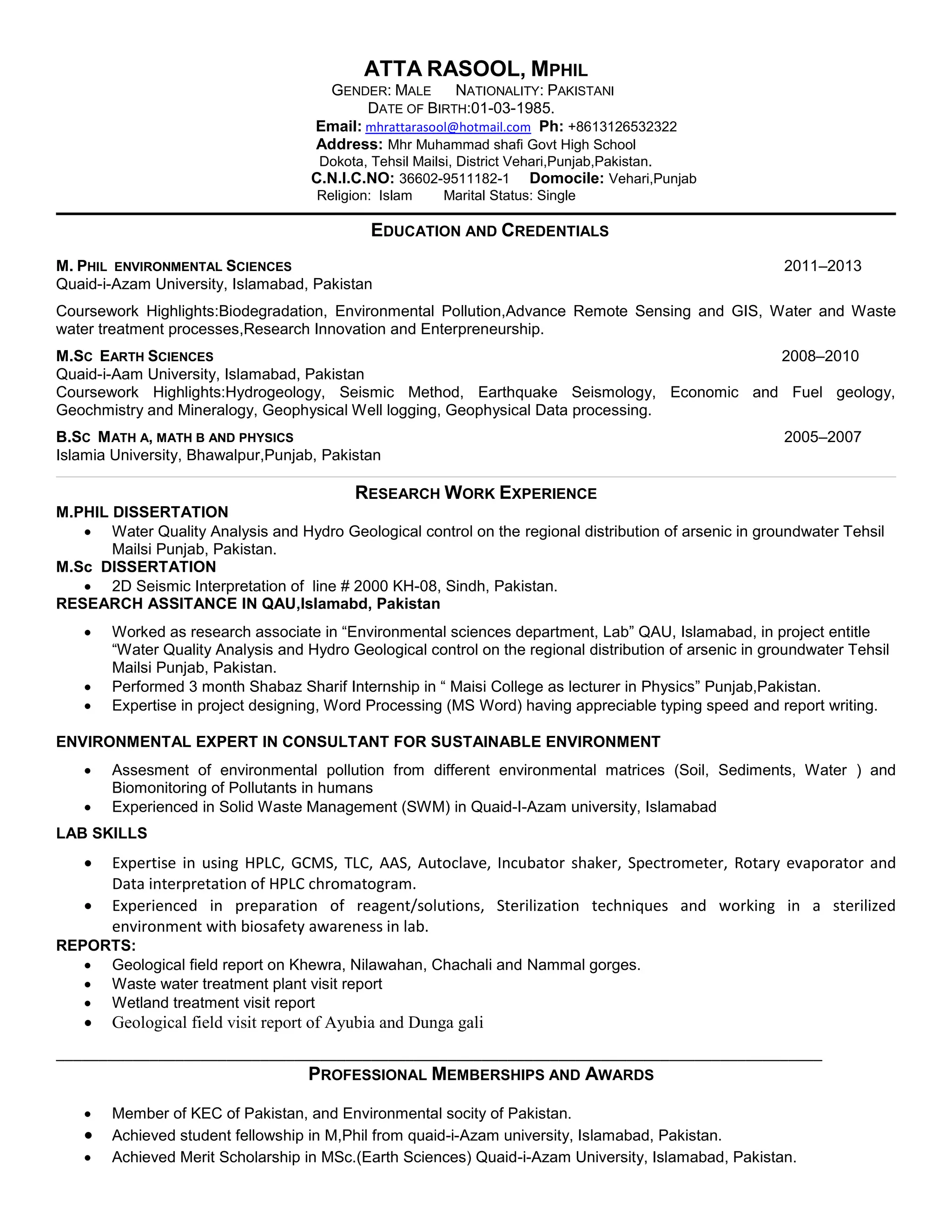 ATTA RASOOL RESUME | PDF