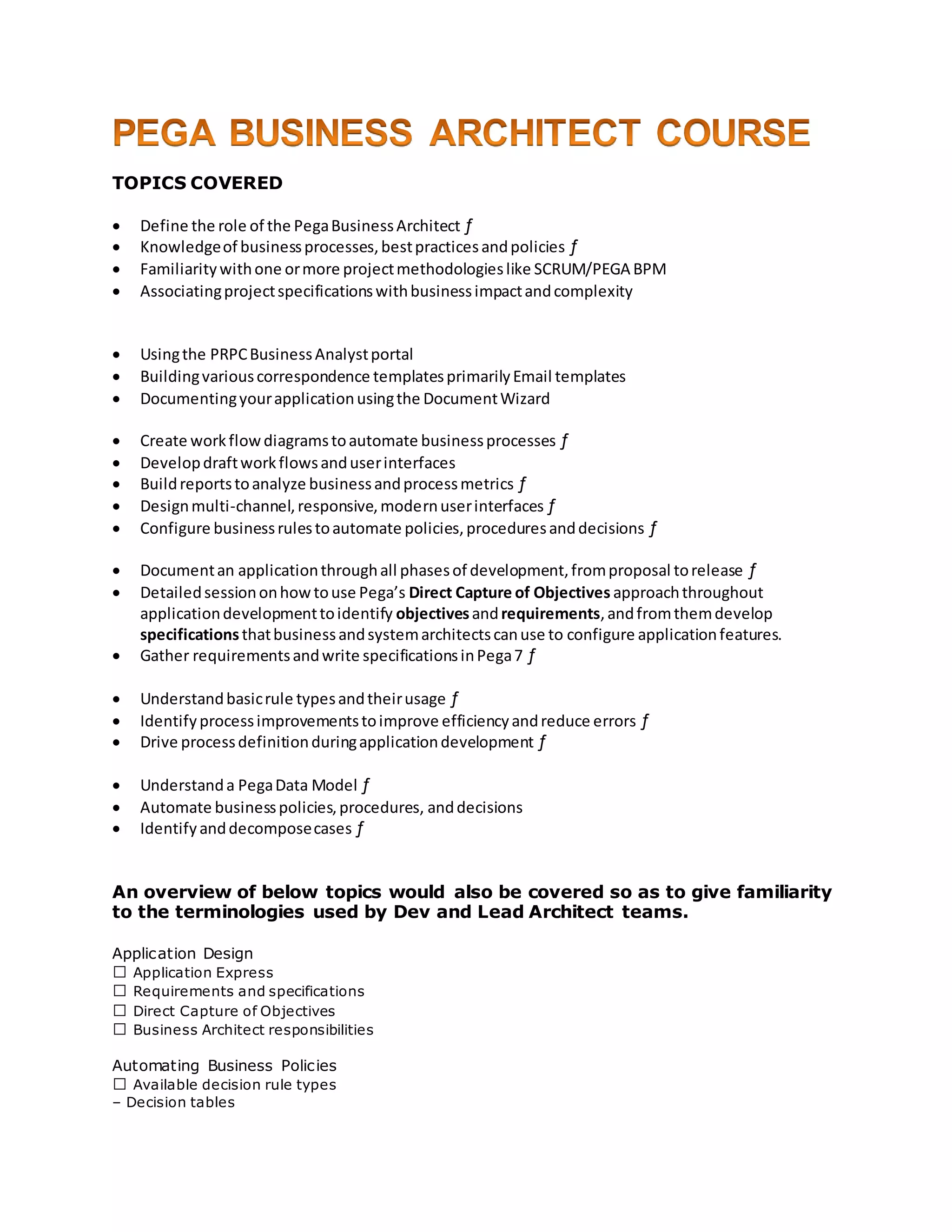 PEGA CERTIFIED BUSINESS ARCHITECT - BUSINESS SPECIFIC | DOCX