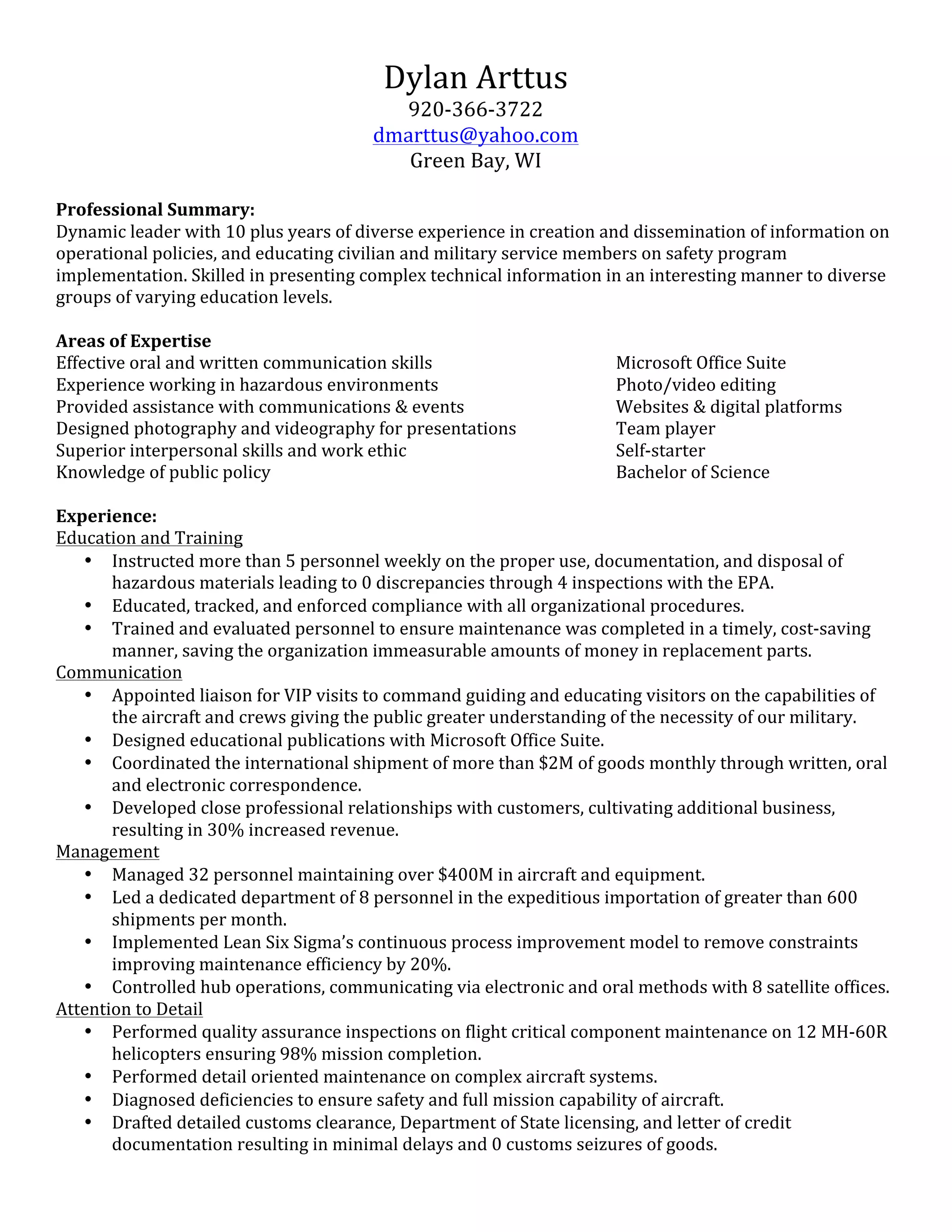 Dylan Arttus Resume | PDF